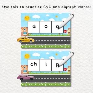 CVC Words Car Blending Mat Printable | Phonics Reading, Word Building ...