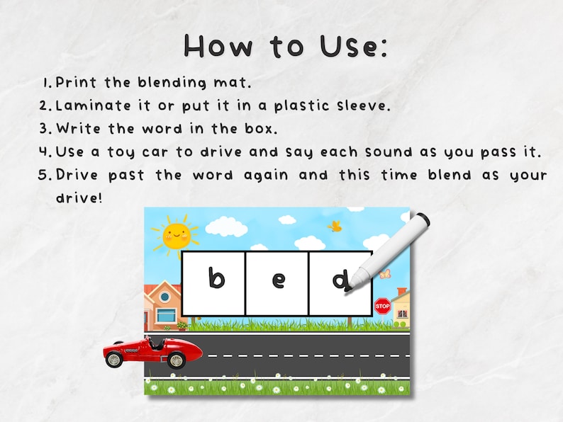CVC Words Car Blending Mat Printable | Phonics Reading, Word Building ...