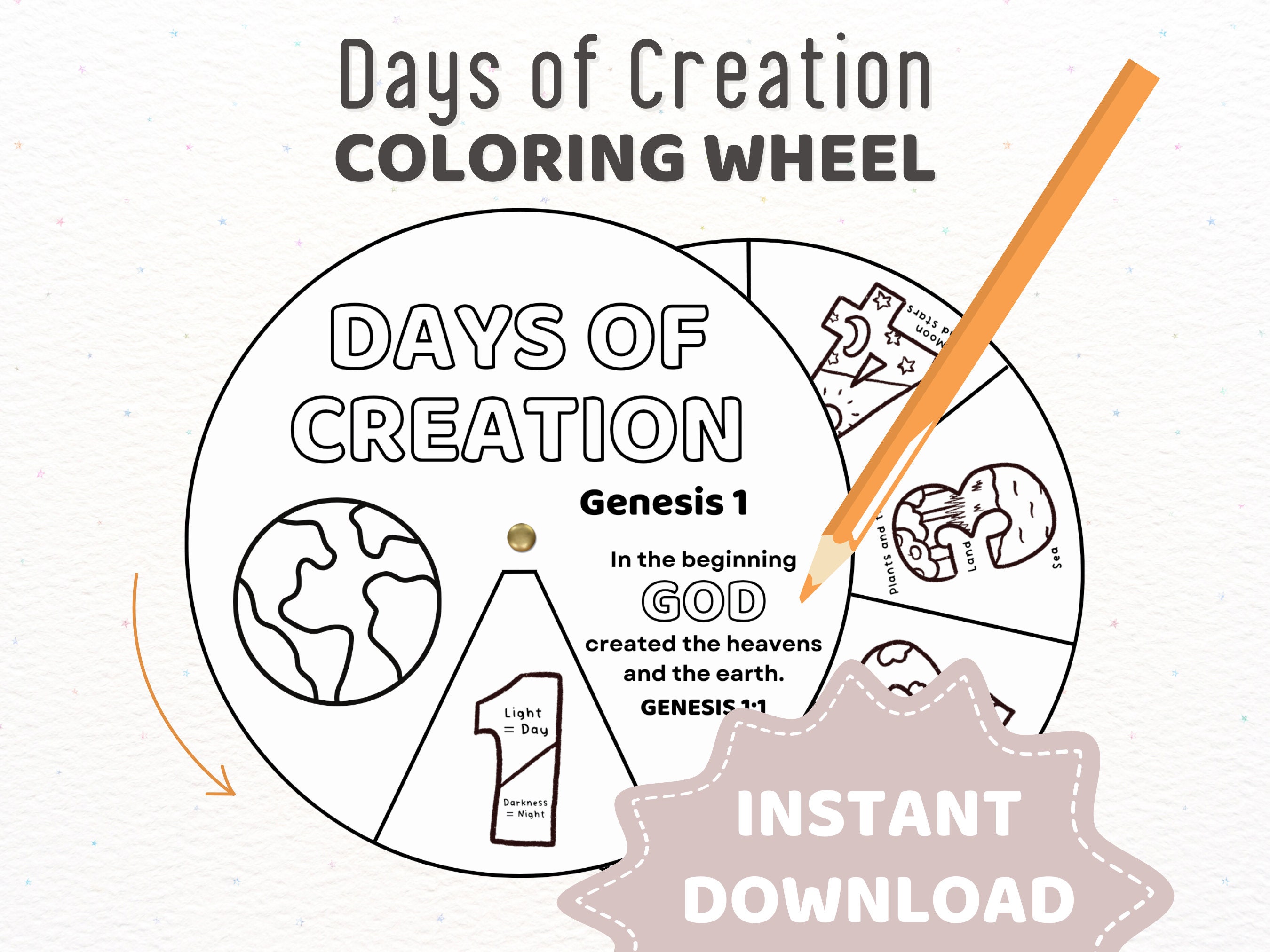 Days of Creation Coloring Wheel Printable | Sunday School Bible ...