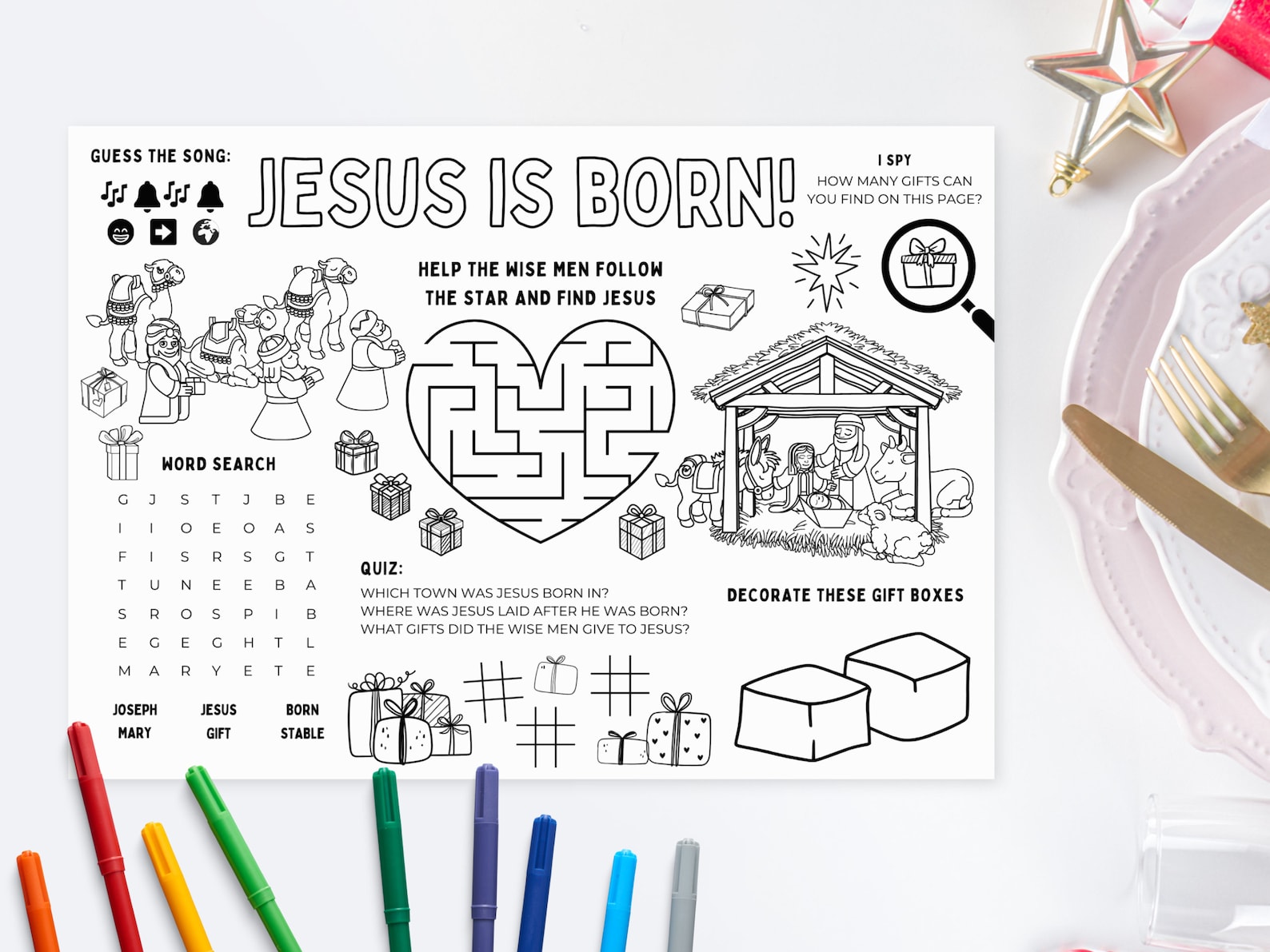 Christmas Christian Activity Placemat Printable | Jesus Nativity ...