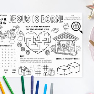 Christmas Christian Activity Placemat Printable | Jesus Nativity ...