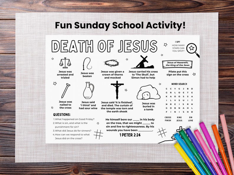 Death of Jesus Activity Sheet Printable | Crucifixion of Christ Kids ...