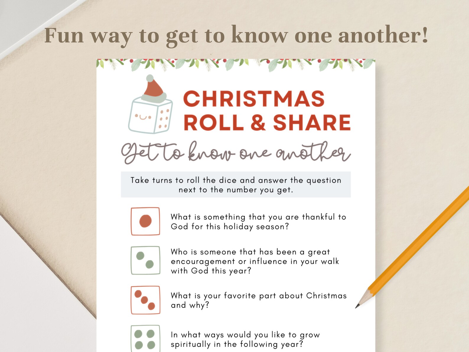 Christmas Christian Dice Roll & Share Game Printable | Church Get to ...