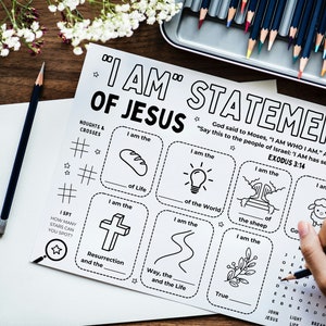 I Am Statements of Jesus Bible Coloring Placemat Printable | Sunday ...