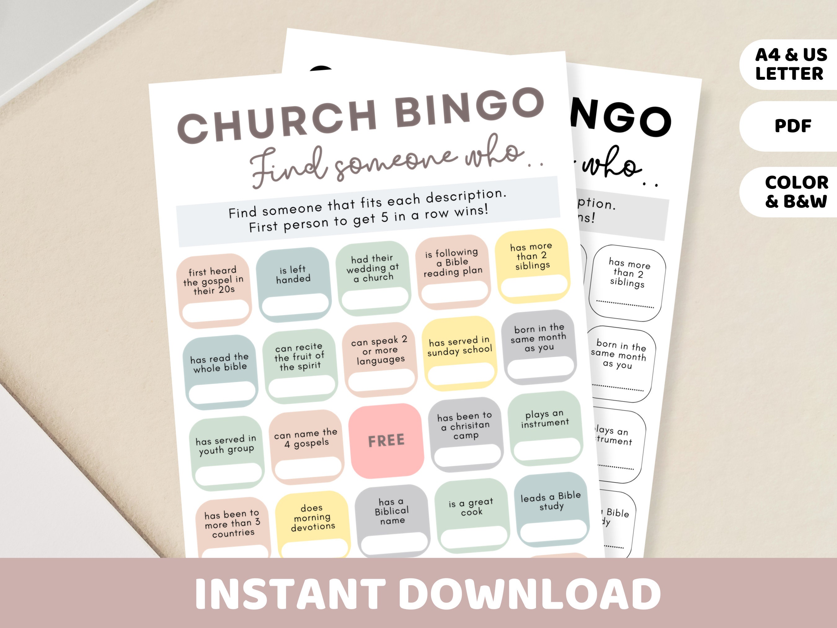 Church Bingo Game Printable Find Someone Who Game Christian Icebreaker ...