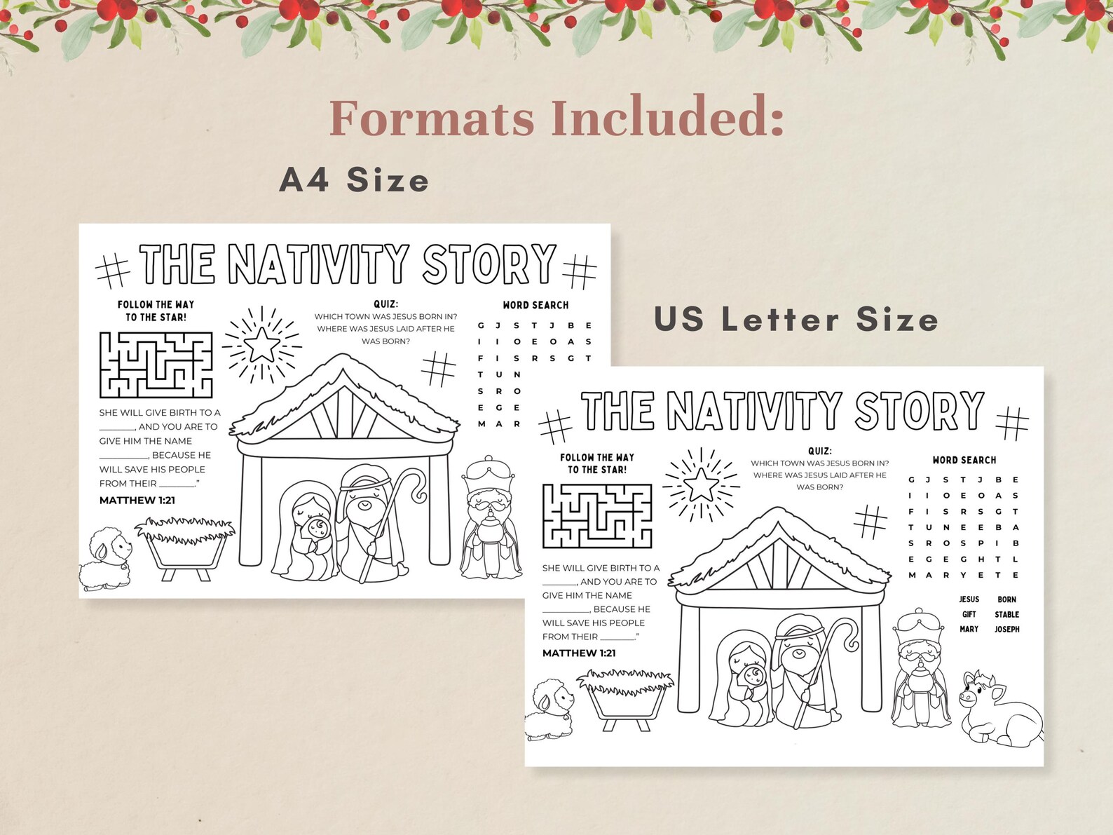 Nativity Activity Placemat: Christmas Story Coloring Page (digital ...