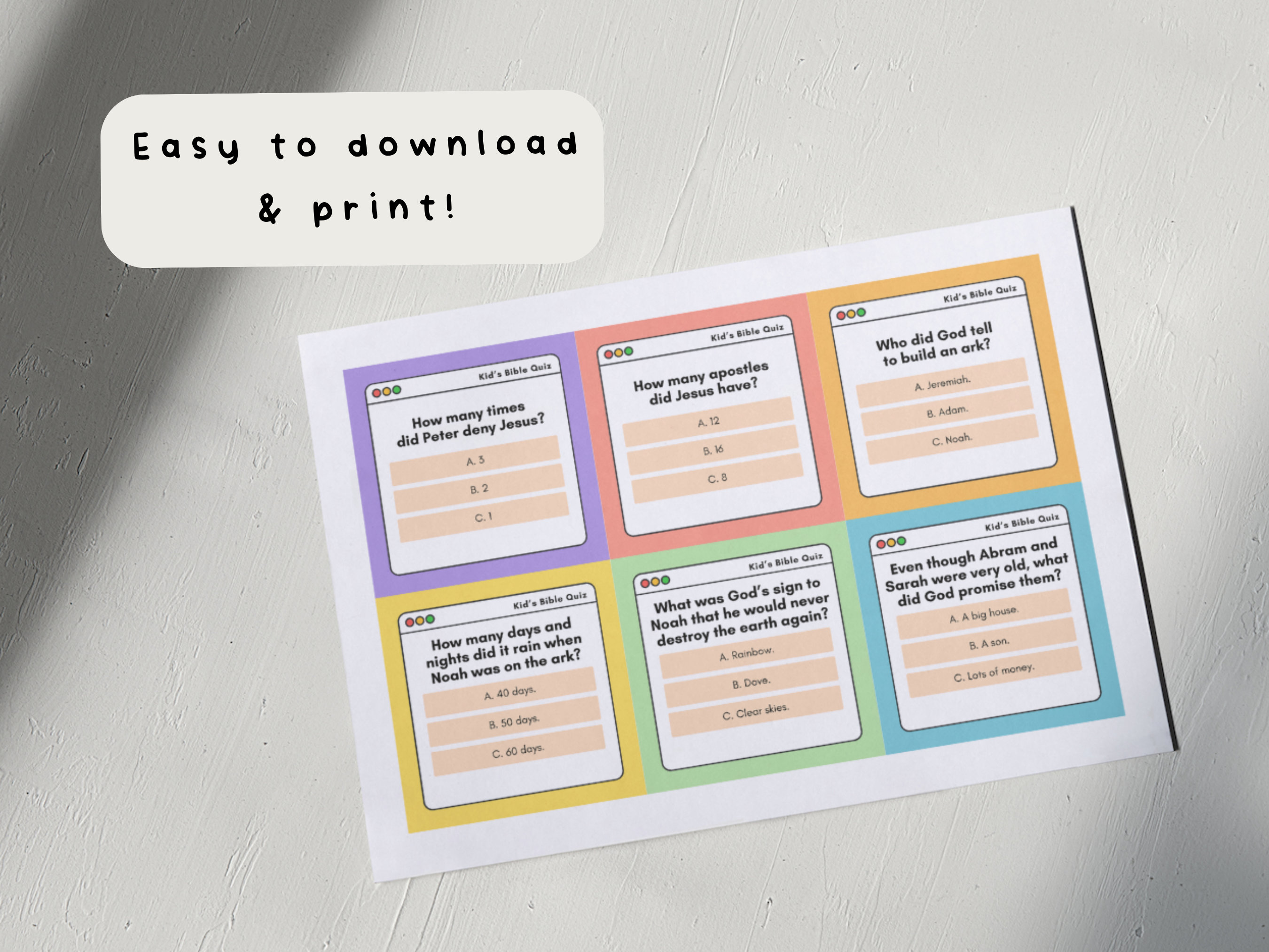 30 Kids Bible Trivia Cards Printable | Children & Family Bible Quiz ...