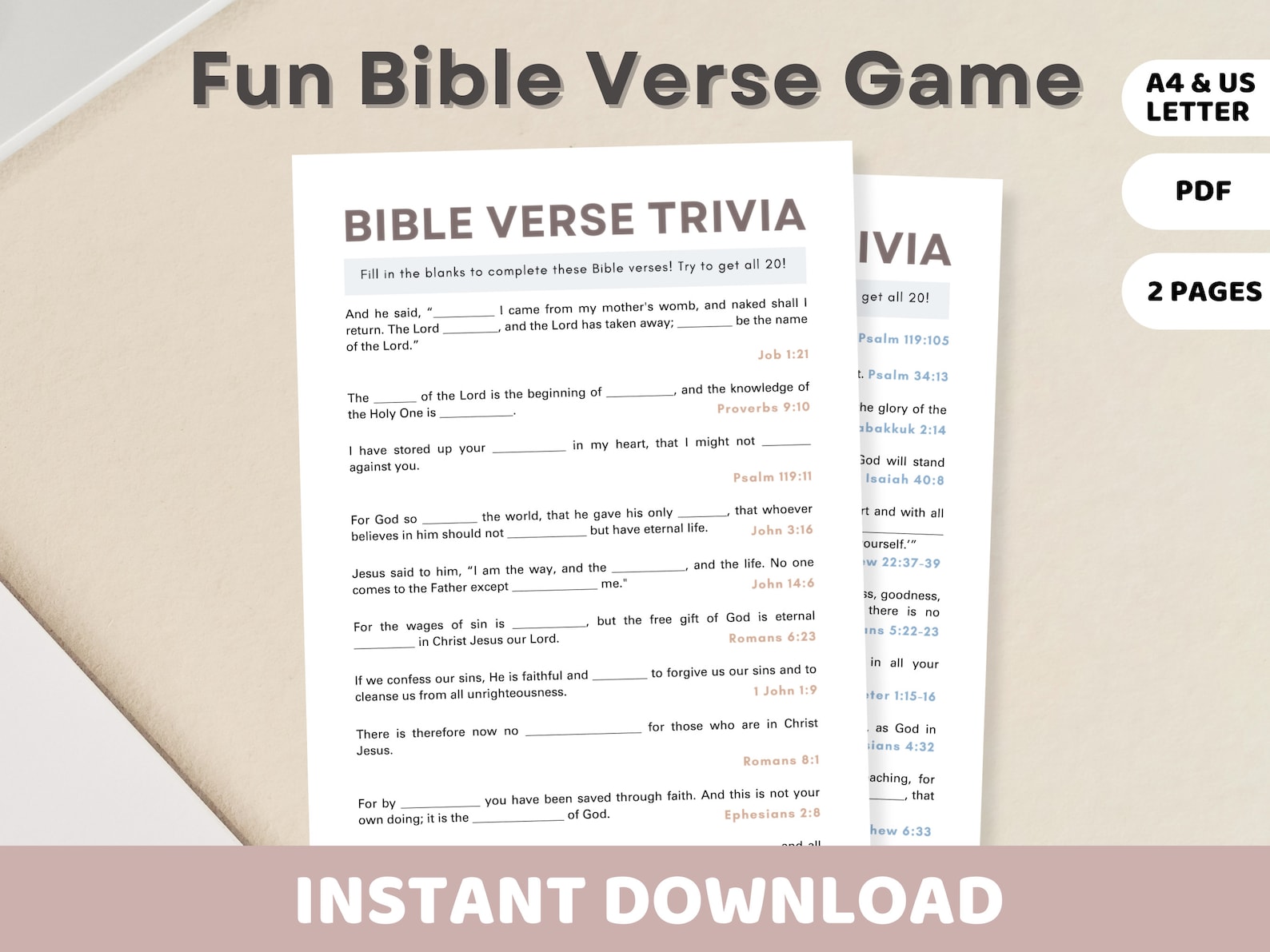 Bible Verse Fill in the Blanks Game Printable | Old & New Testament ...