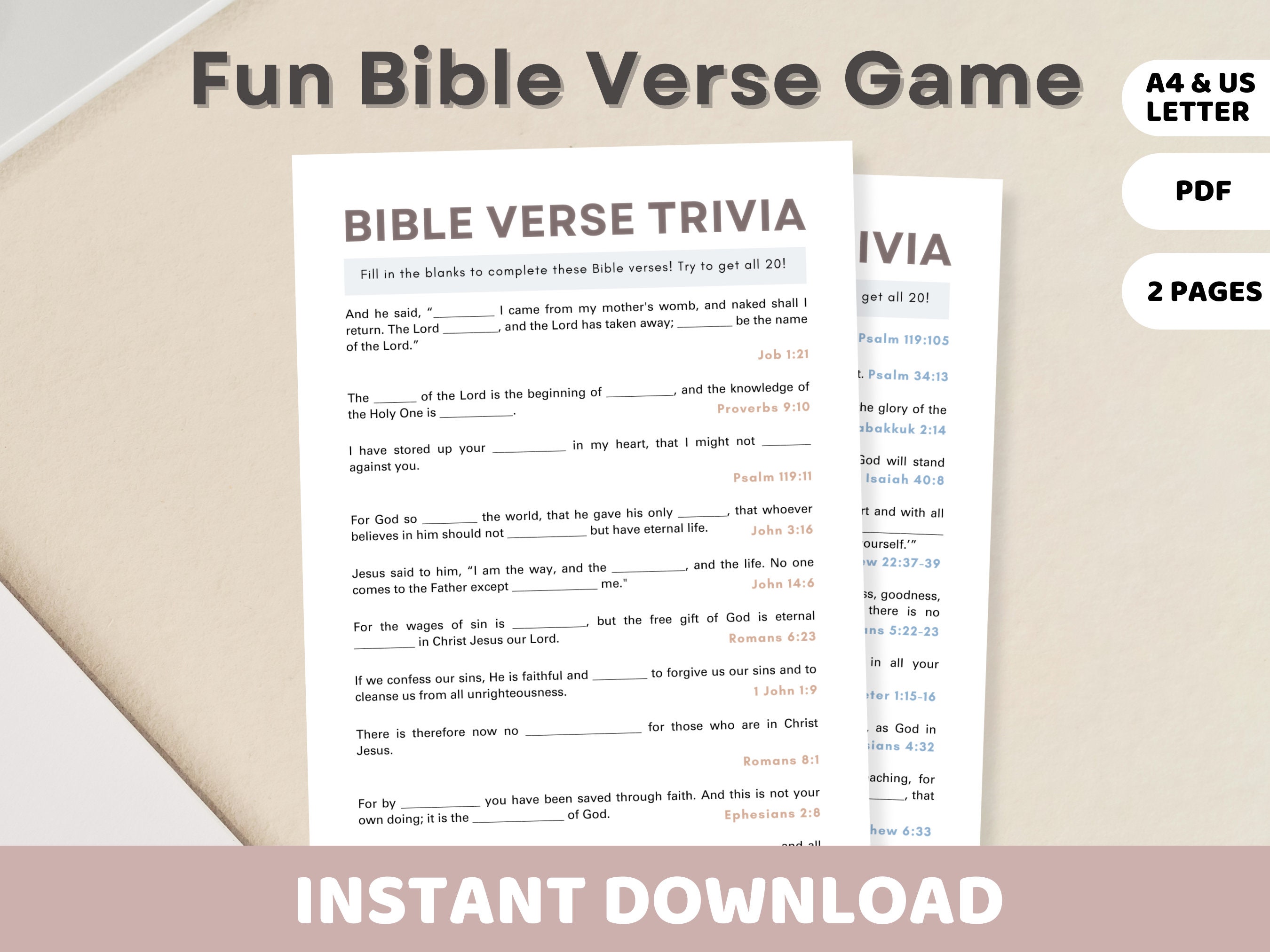 Bible Verse Fill in the Blanks Game Printable | Old & New Testament ...
