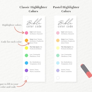 Bible Color Code Bookmarks | 5 Bible Study Highlighting Tool Bookmarks ...