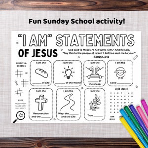 I Am Statements of Jesus Bible Coloring Placemat Printable | Sunday ...