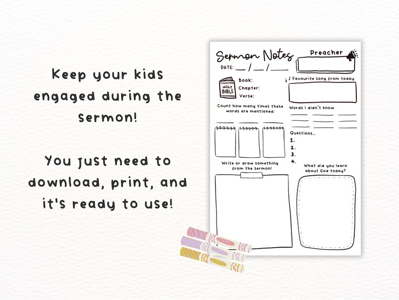 Sermon Notes Printable for Children Kids Elementary School Youth | Kids ...