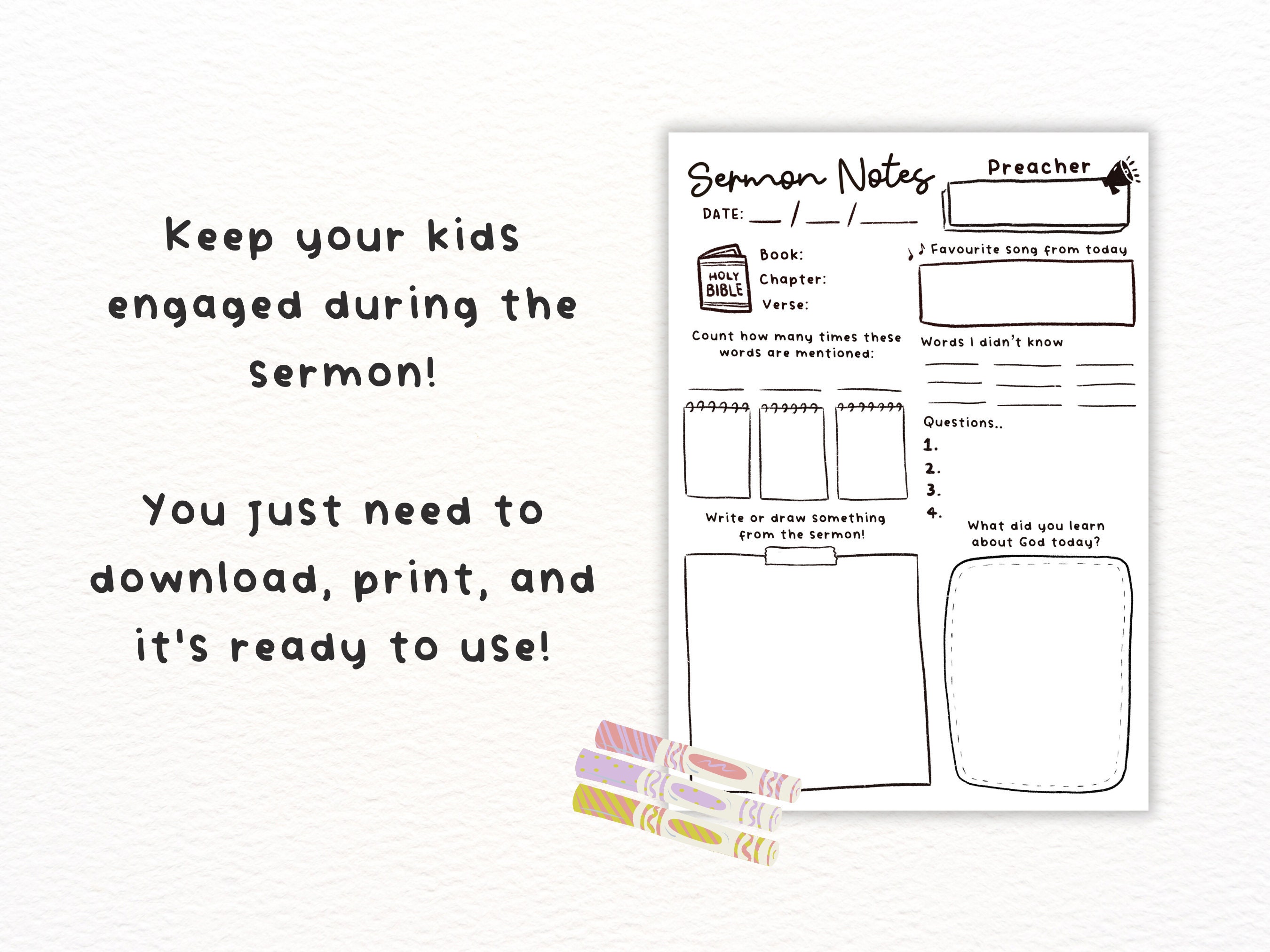 Sermon Notes Printable for Children Kids Elementary School Youth | Kids ...