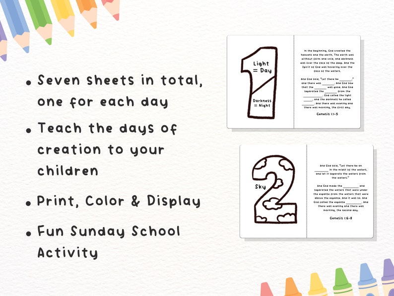 Days of Creation Activity With Bible Verses | Fill in the Blanks ...