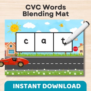 CVC Words Car Blending Mat Printable | Phonics Reading, Word Building ...