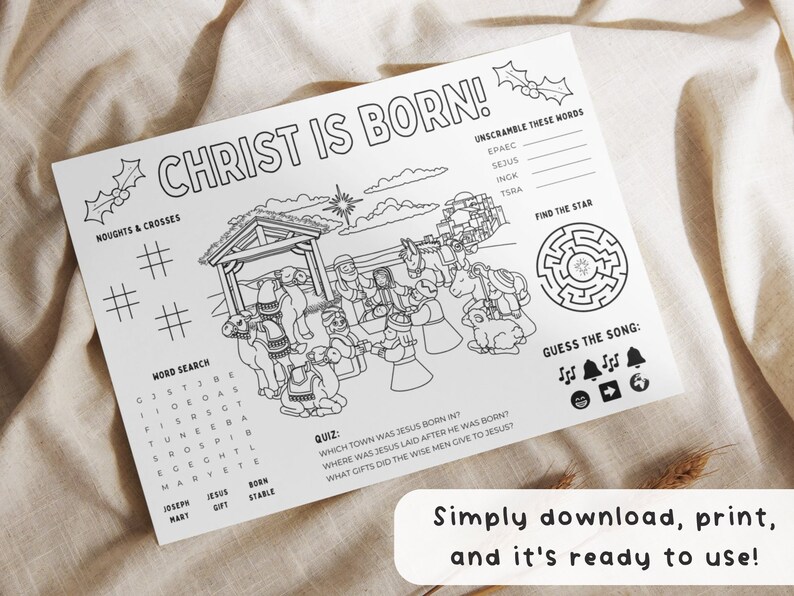 Christian Kids Christmas Placemat Activity Printable PDF | Fun Nativity ...