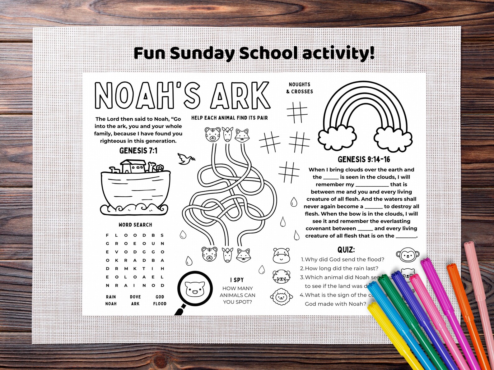 Noahs Ark Acitivity Game Placemat Printable | Flood Rainbow Bible Story ...