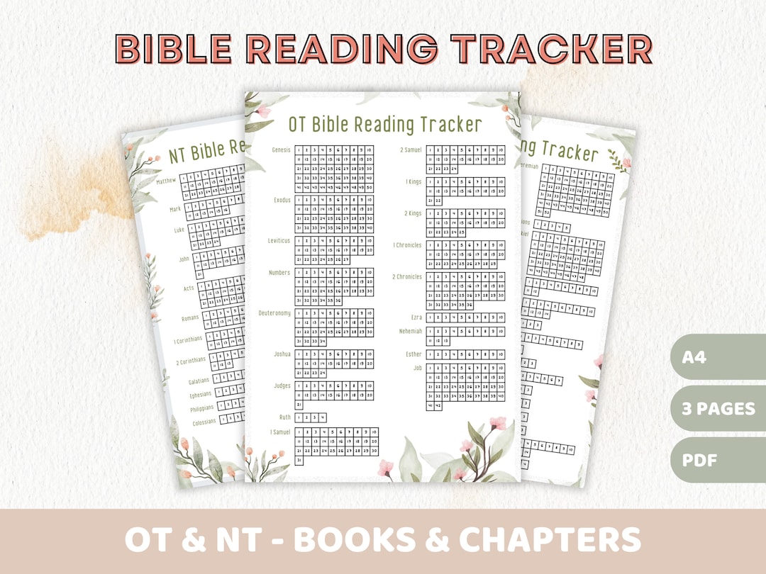 Bible Reading Tracker With Books and Chapters | Bible Reading Log ...
