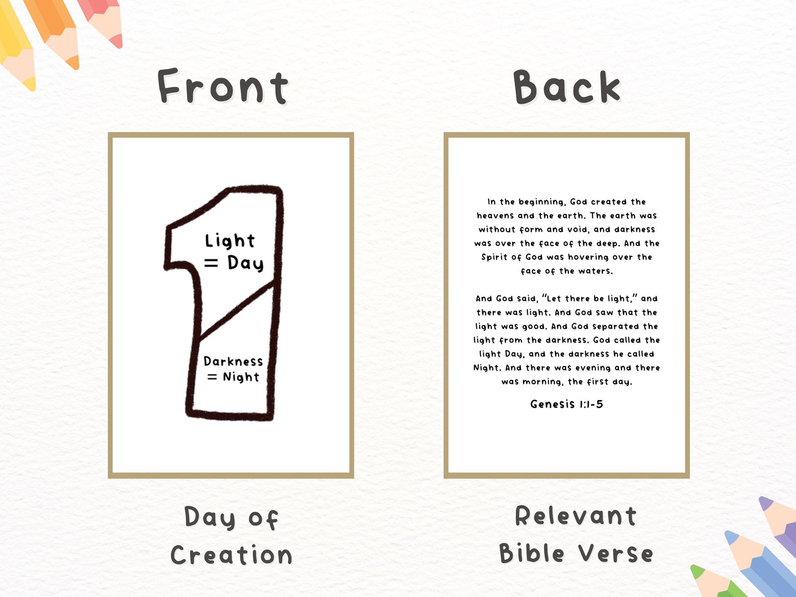 Days of Creation Flash Cards With Bible Verses Sunday School Coloring ...