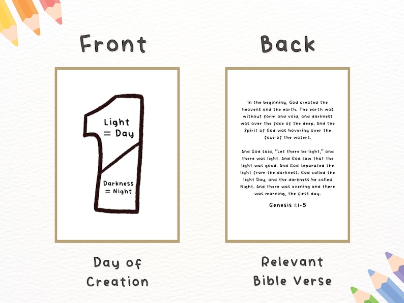 Days of Creation Flash Cards With Bible Verses Sunday School Coloring ...
