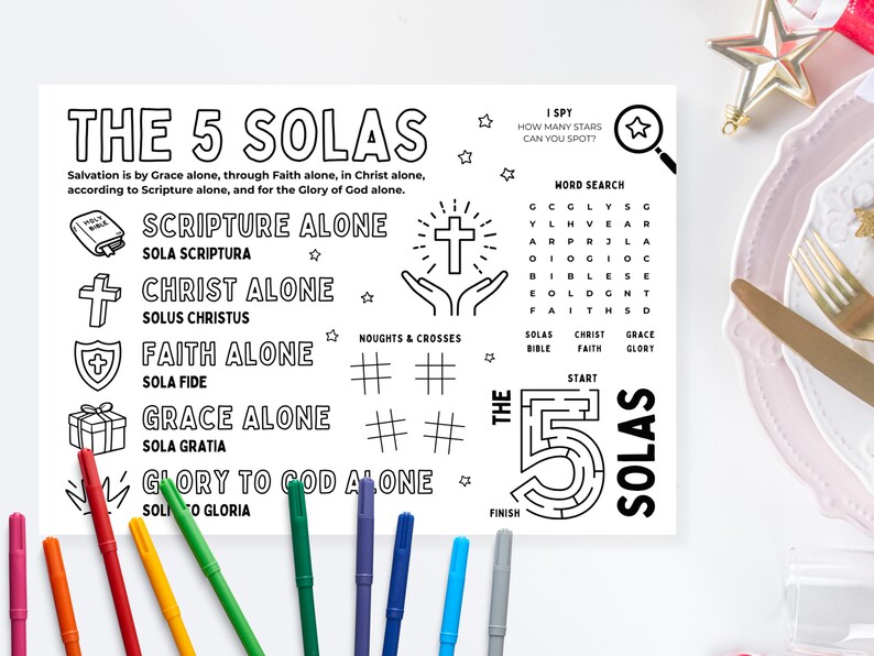 Five Solas Activity Placemat Printable | Reformation Day Children Bible ...