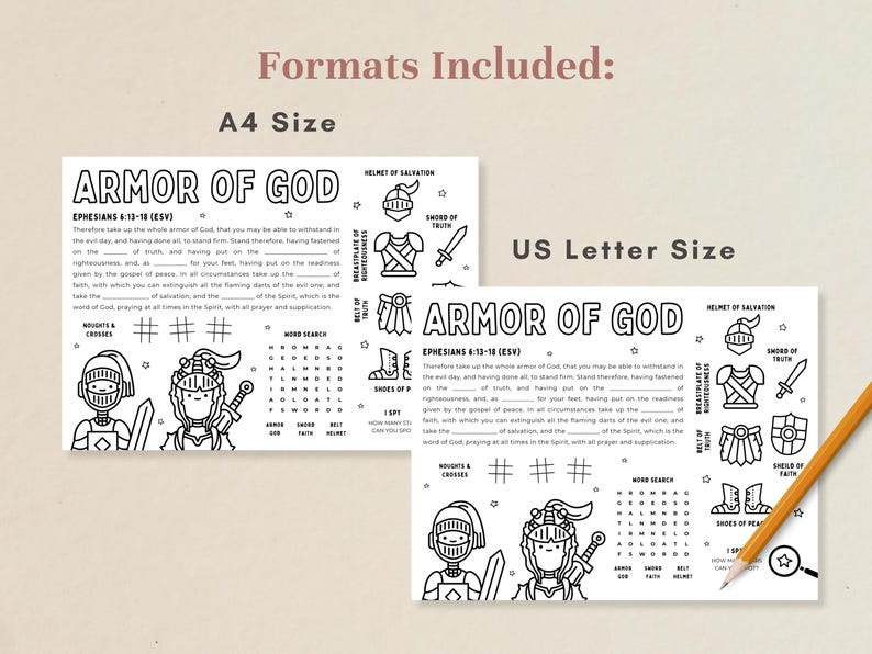 Armor of God Coloring Activity Placemat Printable | Children Bible ...