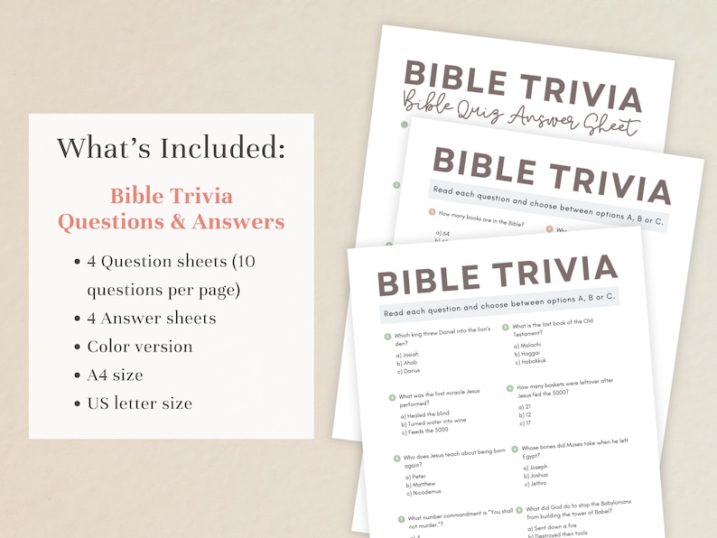 Bible Trivia Questions Game Printable | Old & New Testament Christian ...