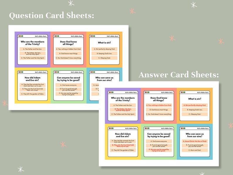 30 Kids Bible Trivia Cards Printable | Children & Family Bible Quiz ...