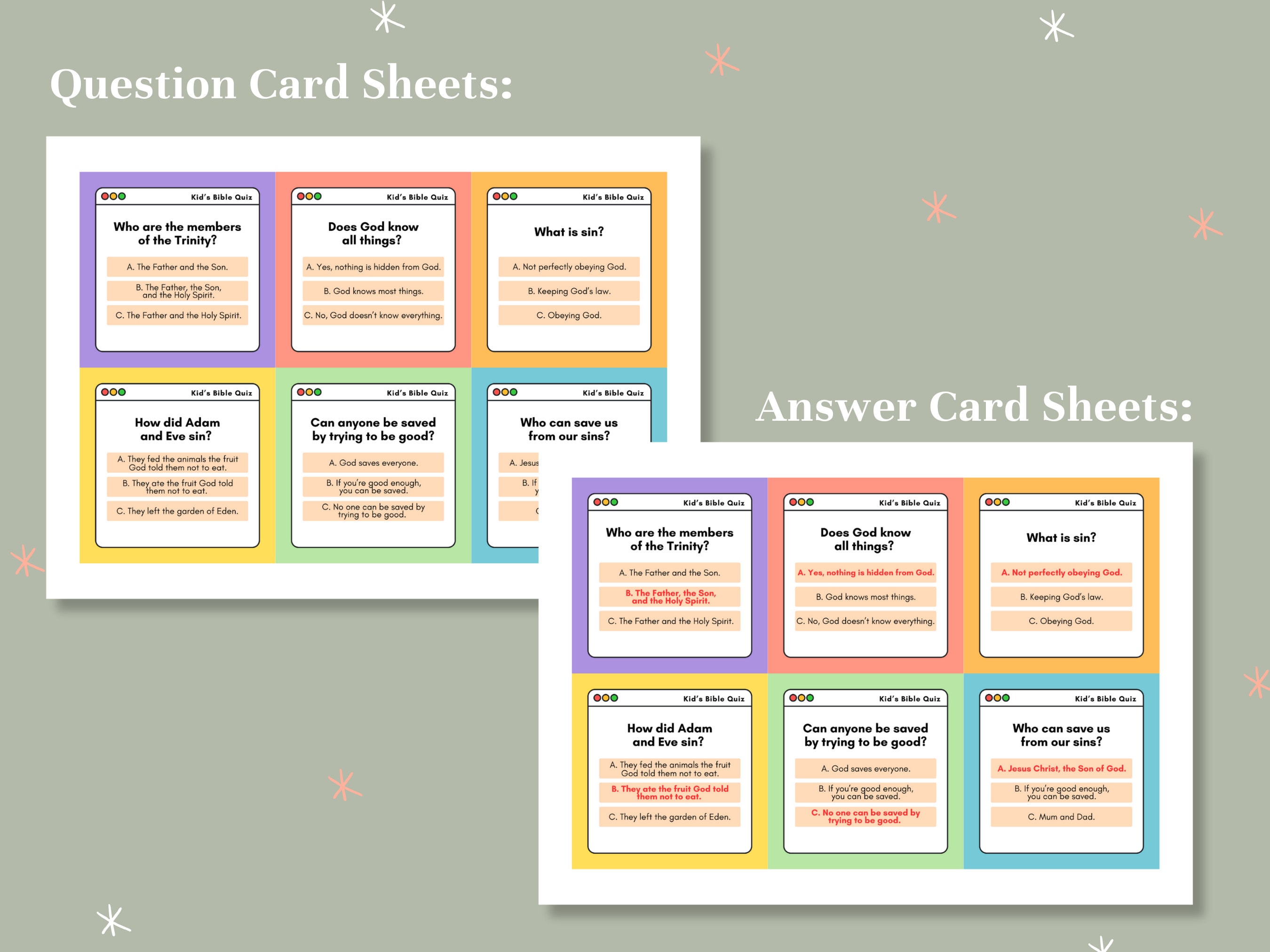 30 Kids Bible Trivia Cards Printable | Children & Family Bible Quiz ...