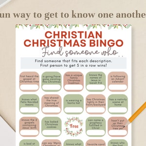 Christmas Church Bingo Game Printable | Find Someone Who | Christian ...