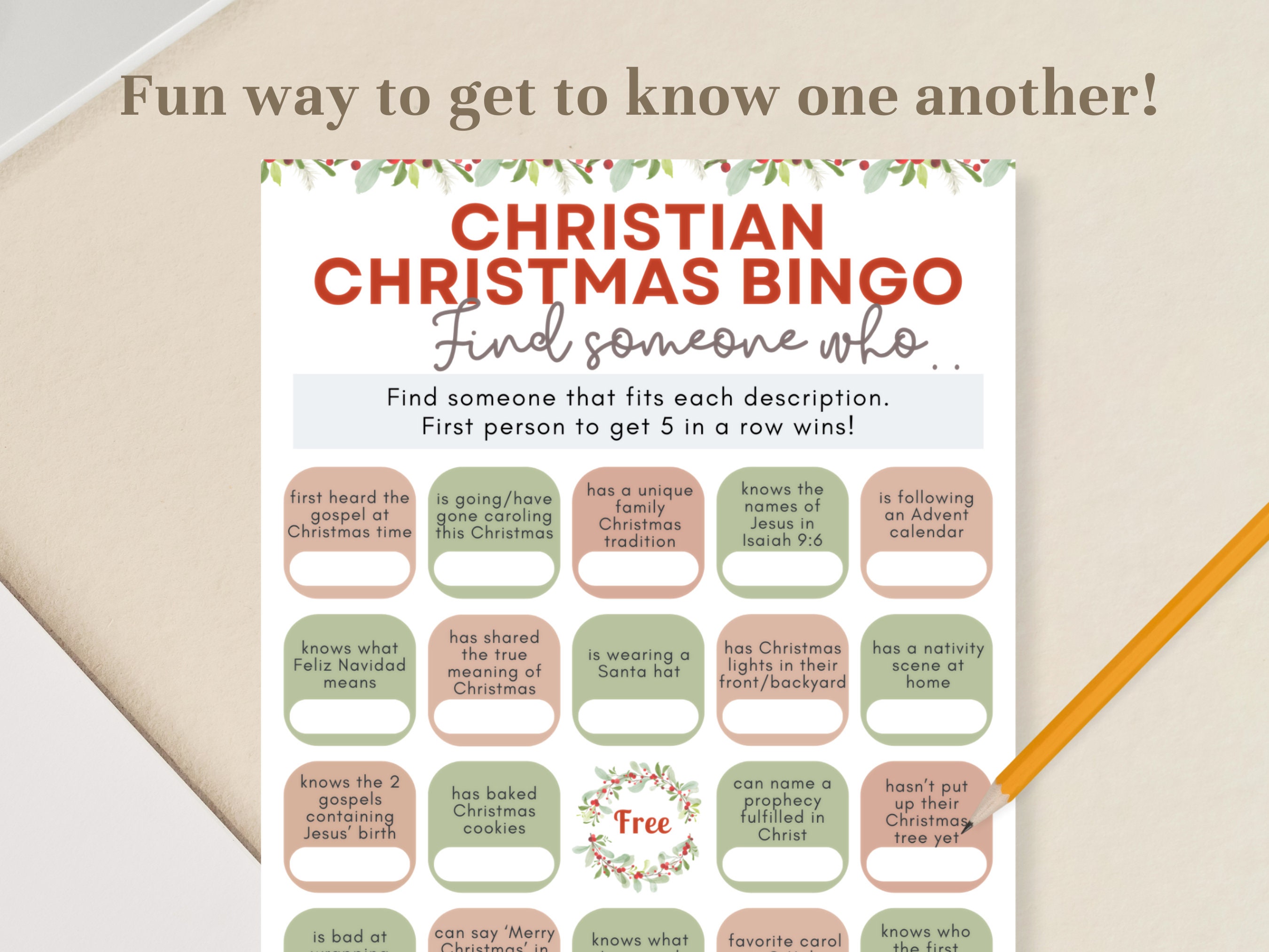Christmas Church Bingo Game Printable | Find Someone Who | Christian ...