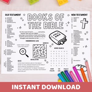 Books of the Bible Placemat Printable | Sunday School, Homeschool, Kids ...