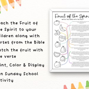 Fruit of the Spirit Activity Match up Bible Verses | Christian Coloring ...