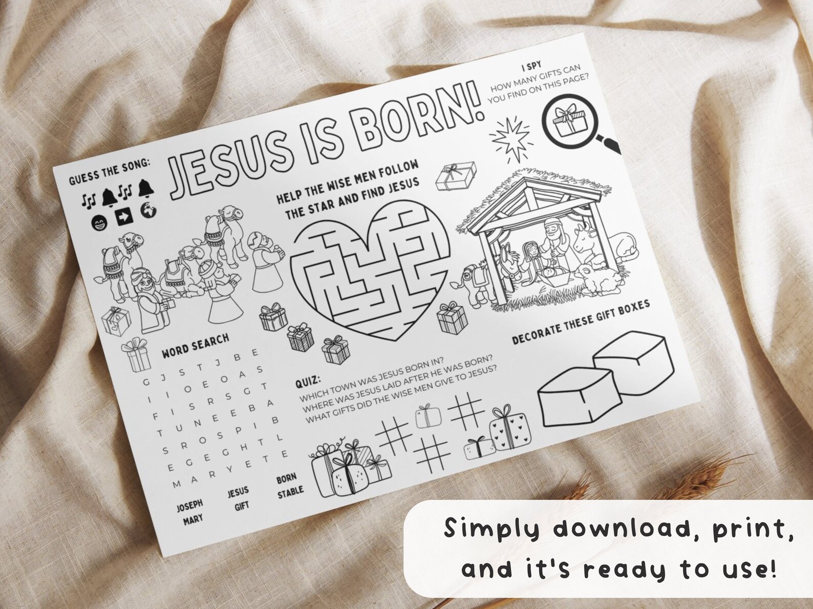 Christmas Christian Activity Placemat Printable | Jesus Nativity ...