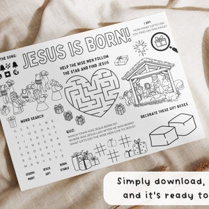 Christmas Christian Activity Placemat Printable | Jesus Nativity ...