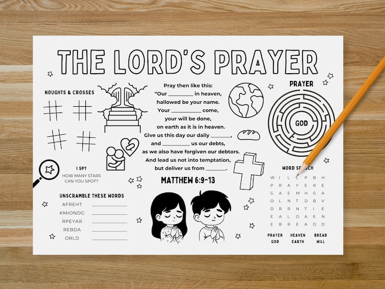 Kids Lord's Prayer Activity Placemat Printable | Children Bible ...