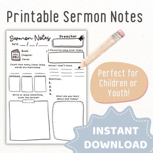 Sermon Notes Printable for Children Kids Elementary School Youth | Kids ...