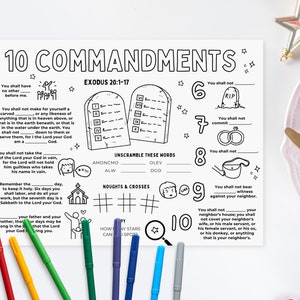 Ten Commandments Activity Sheet Printable | Kids Bible Story Coloring ...