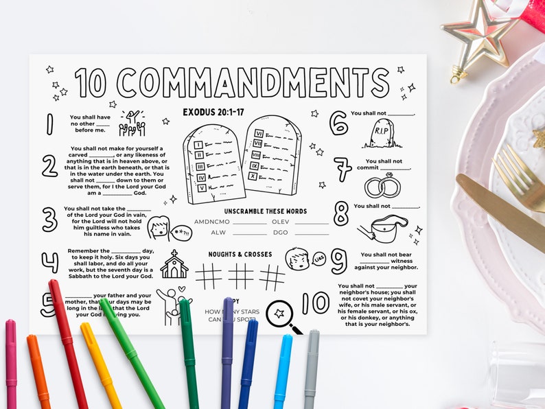 Ten Commandments Activity Sheet Printable | Kids Bible Story Coloring ...