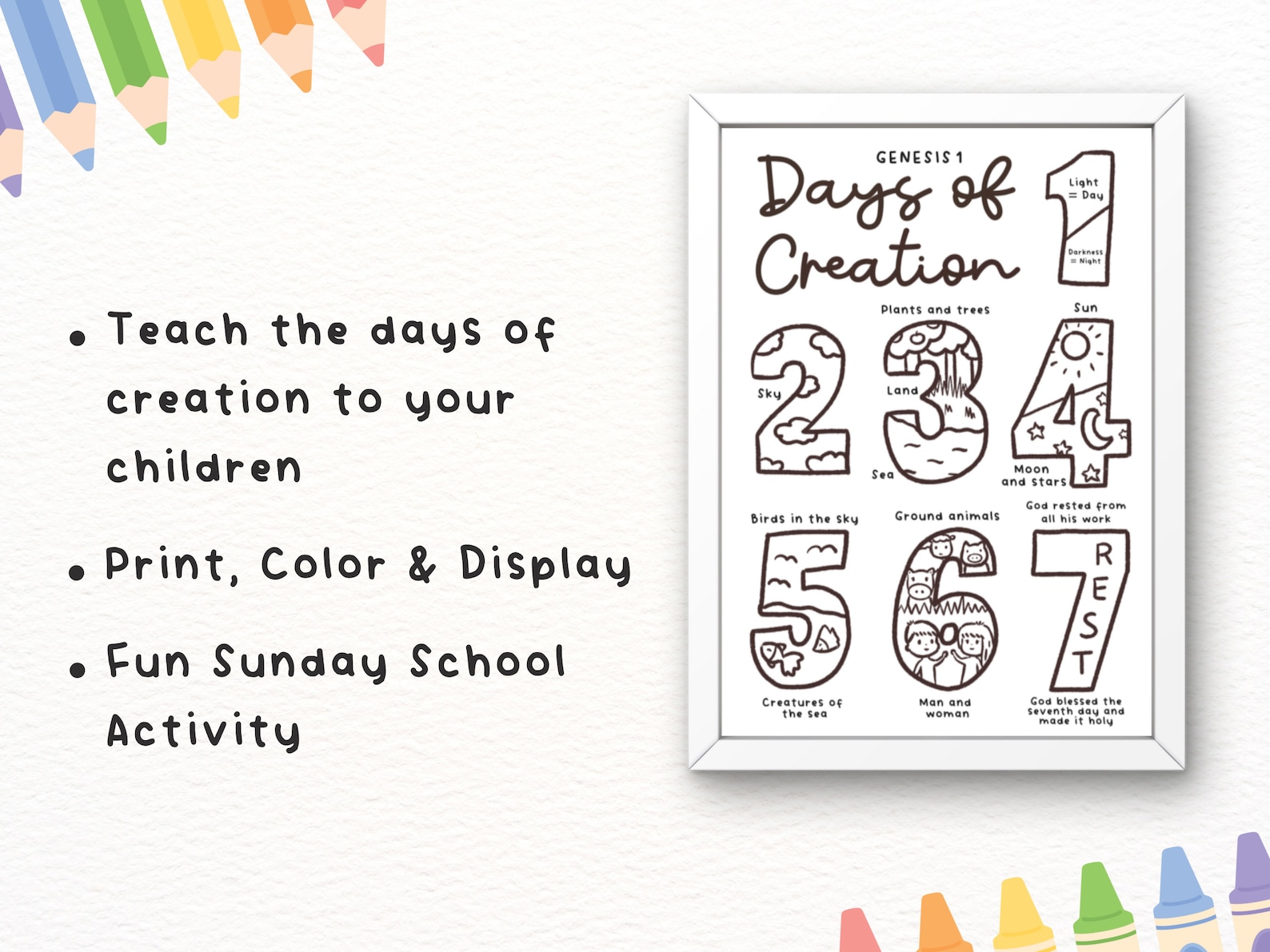 Days of Creation Coloring Page Printable Sunday School Activity ...