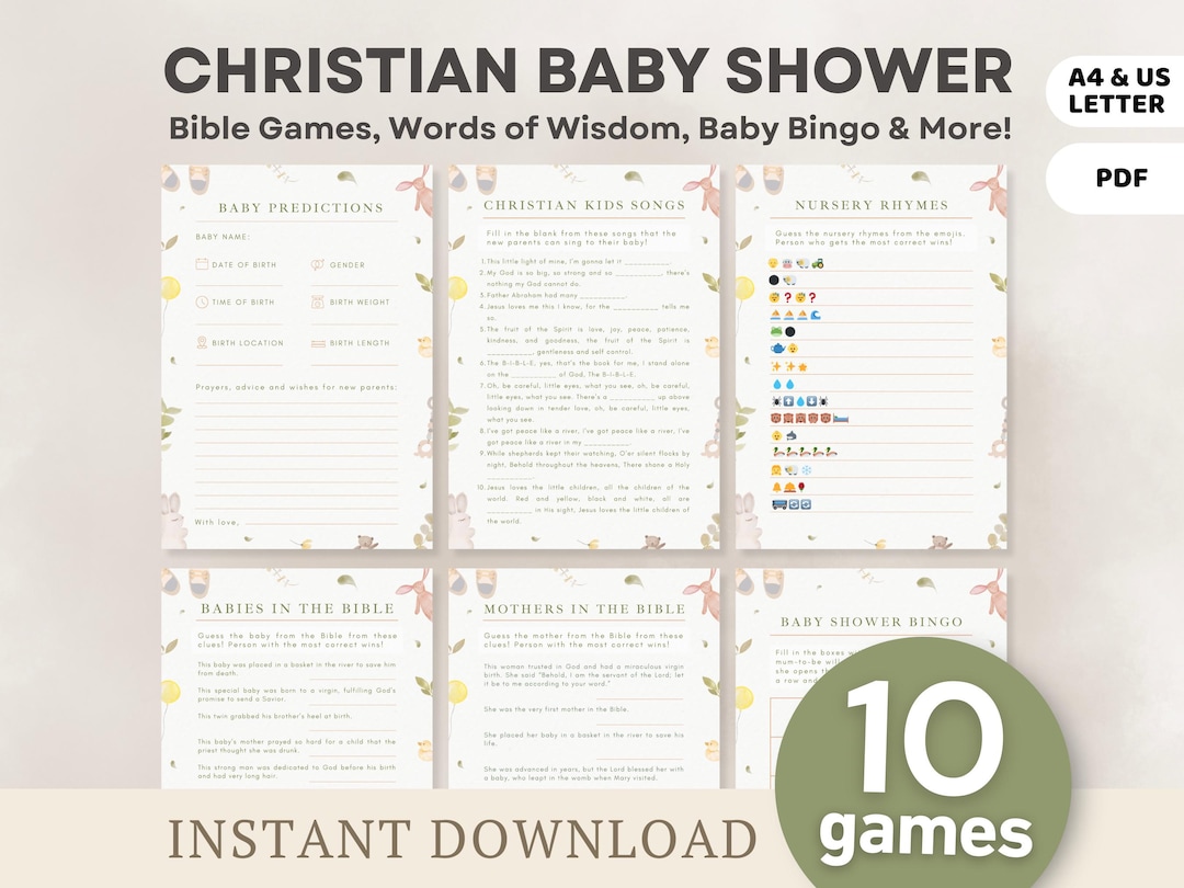 Christian Baby Shower Games Bundle Printable | Bible Baby Shower ...
