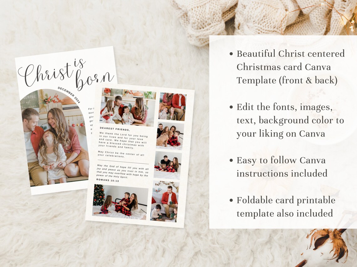Christian Editable Christmas Card | Christ is Born Canva Template ...