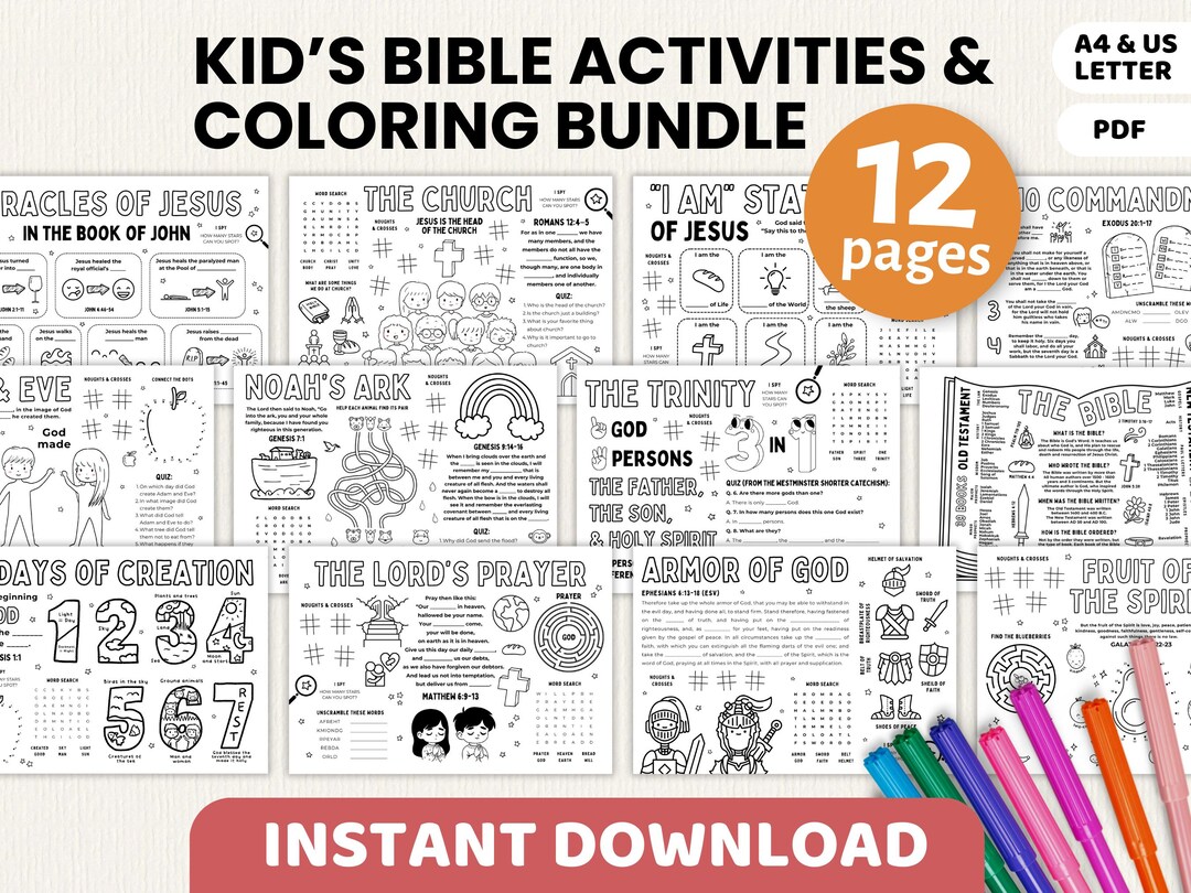 Kids Bible Activity Placemat Bundle Printables | Children Bible ...