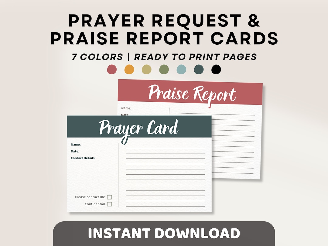 Prayer Request & Praise Report Cards Printable | Church Small Group ...