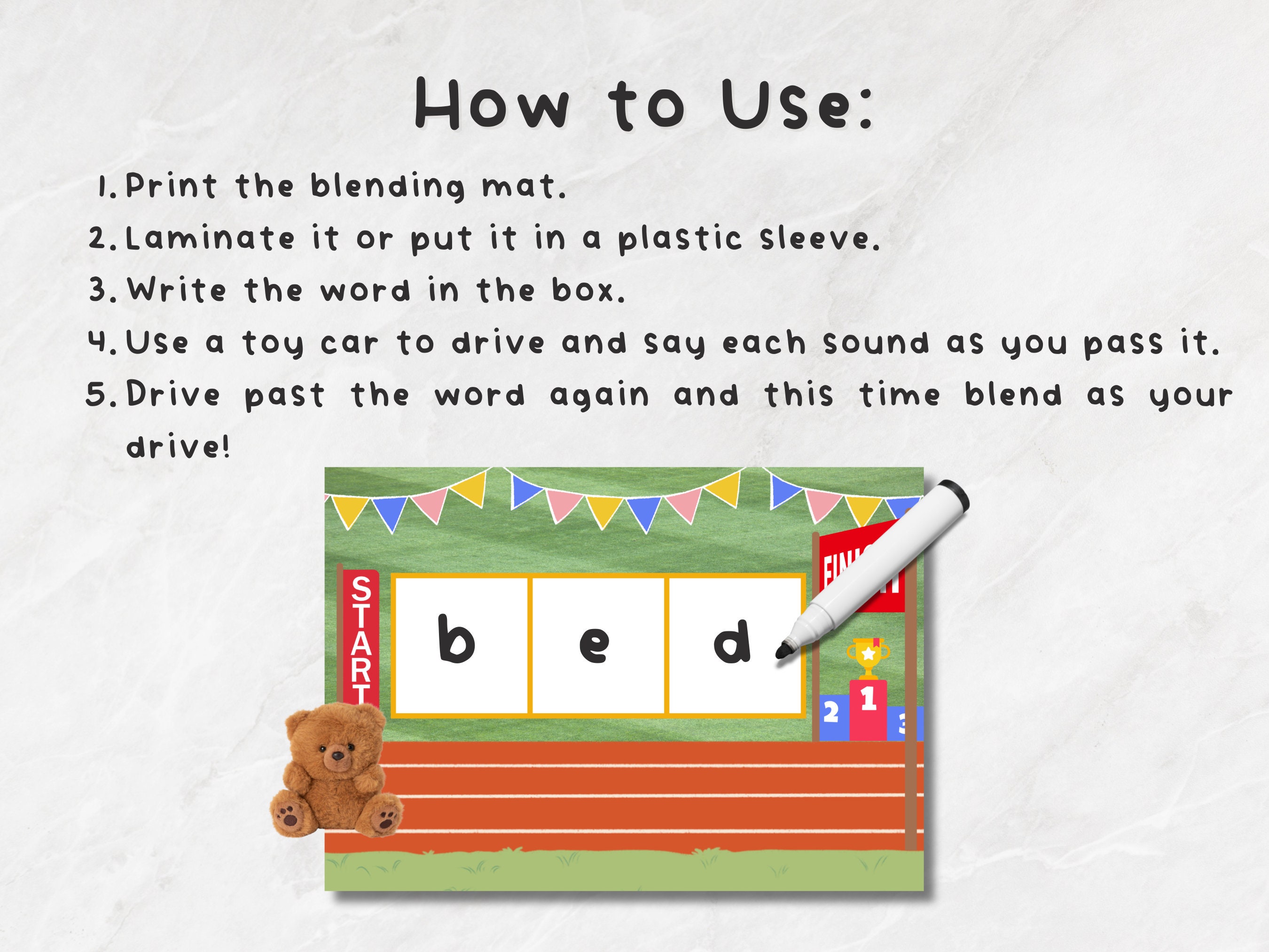 CVC Phonics Blending Mat Printable Segment & Blend Words, Phonics ...