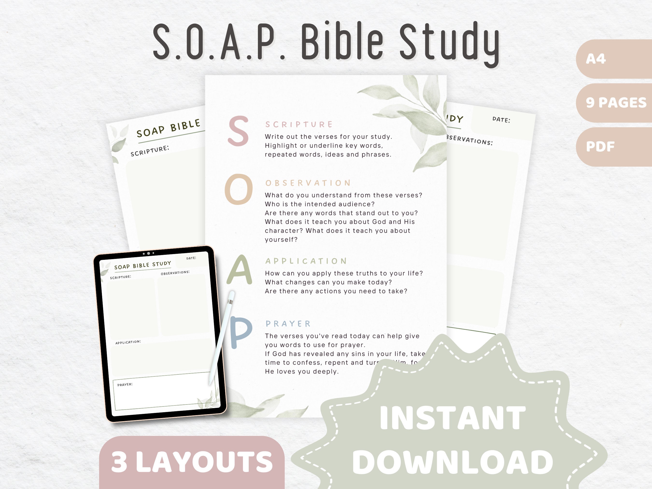 SOAP Bible Study Printable SOAP Template Bible Study Tool Christian ...