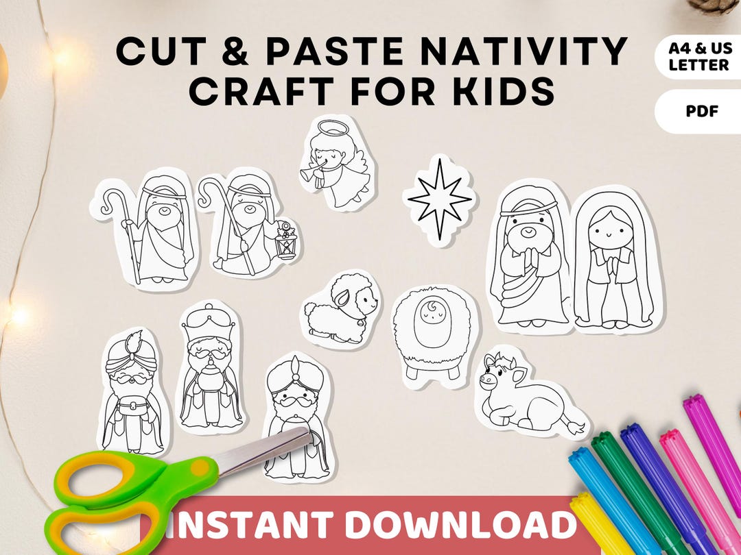 Nativity Scene Activity Printable: Christmas Story Cut & Paste (digital ...