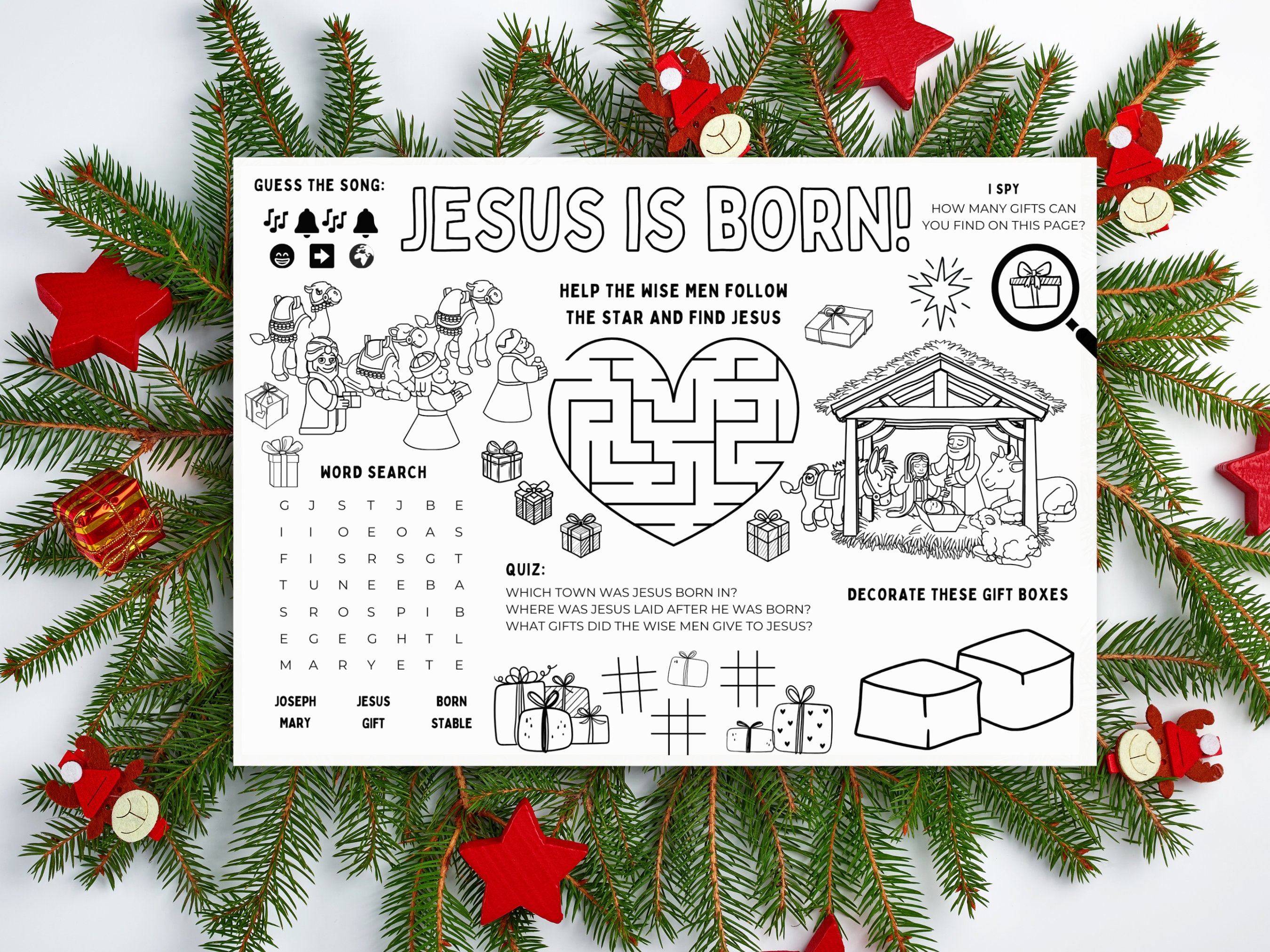 Christmas Christian Activity Placemat Printable | Jesus Nativity ...