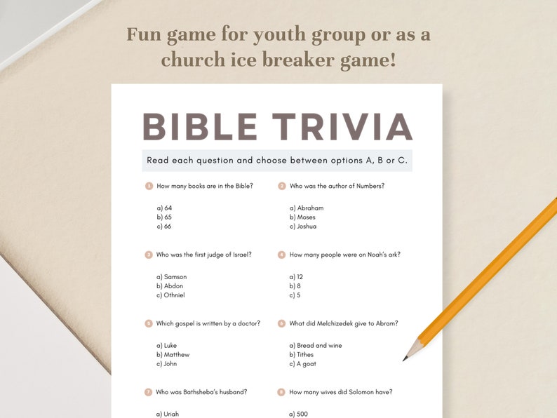Bible Trivia Questions Game Printable | Old & New Testament Christian ...
