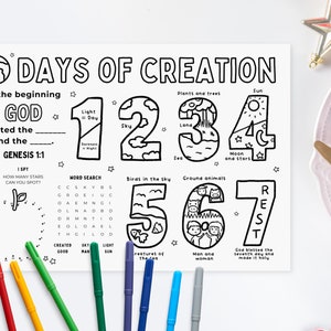 Days of Creation Coloring Placemat Printable | Bible Story Activity ...